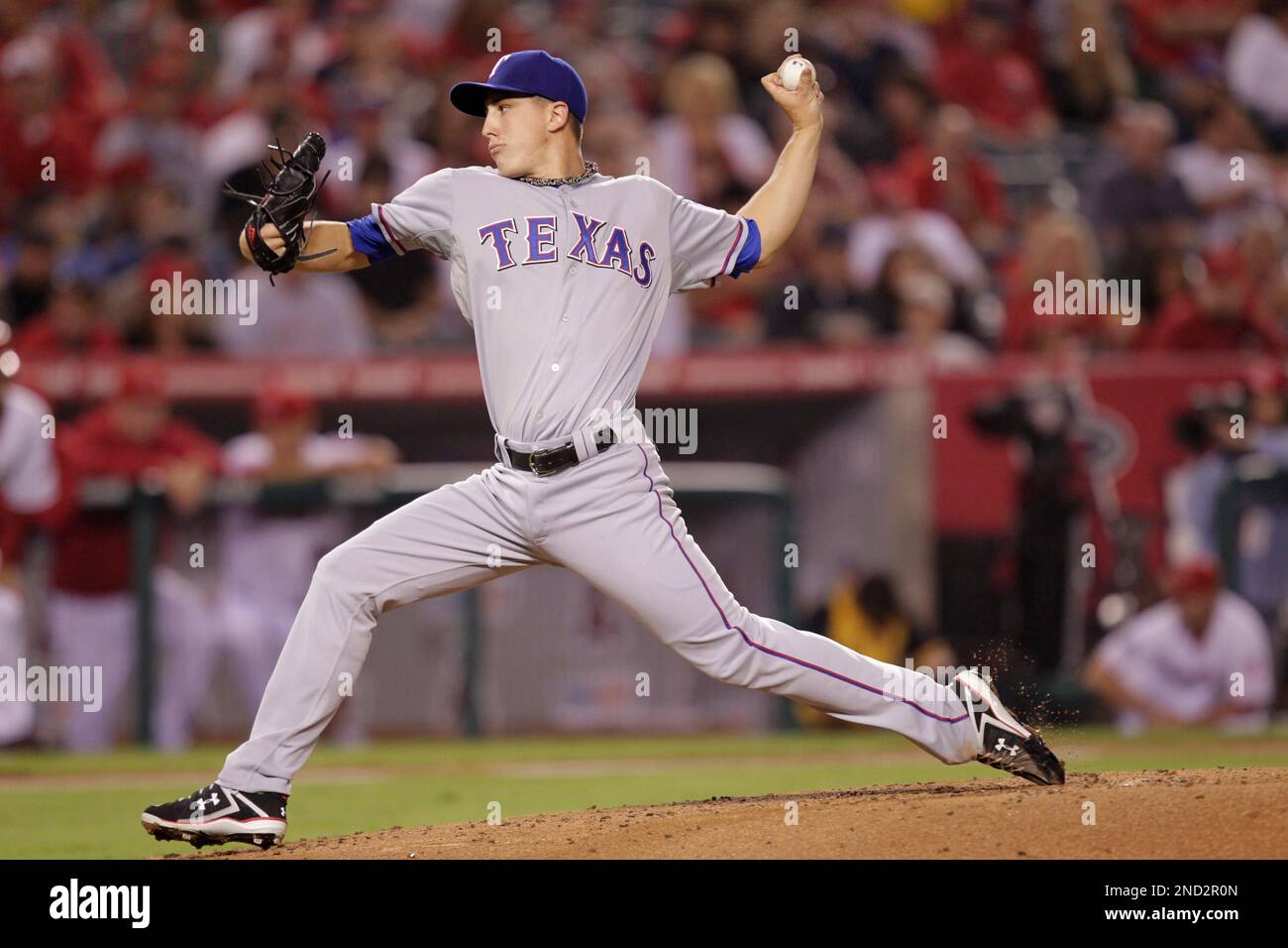 Texas Rangers starting pitcher Derek Holland in the second inning of a ...