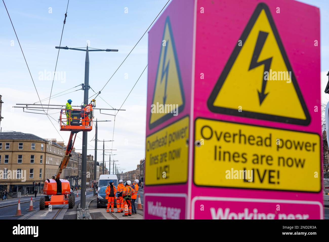 Edinburgh, Scotland, UK. 13 February 2023. Electrification of overhead ...