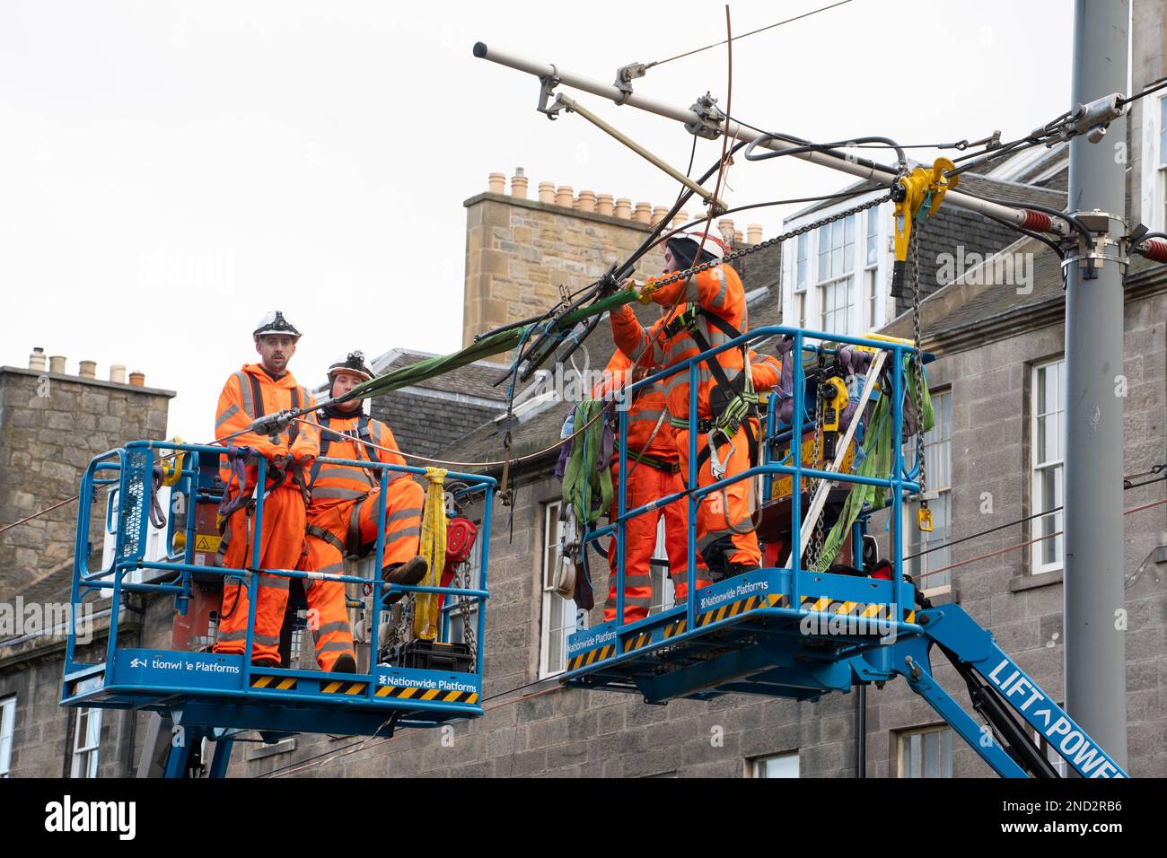 Edinburgh, Scotland, UK. 13 February 2023. Electrification of overhead ...