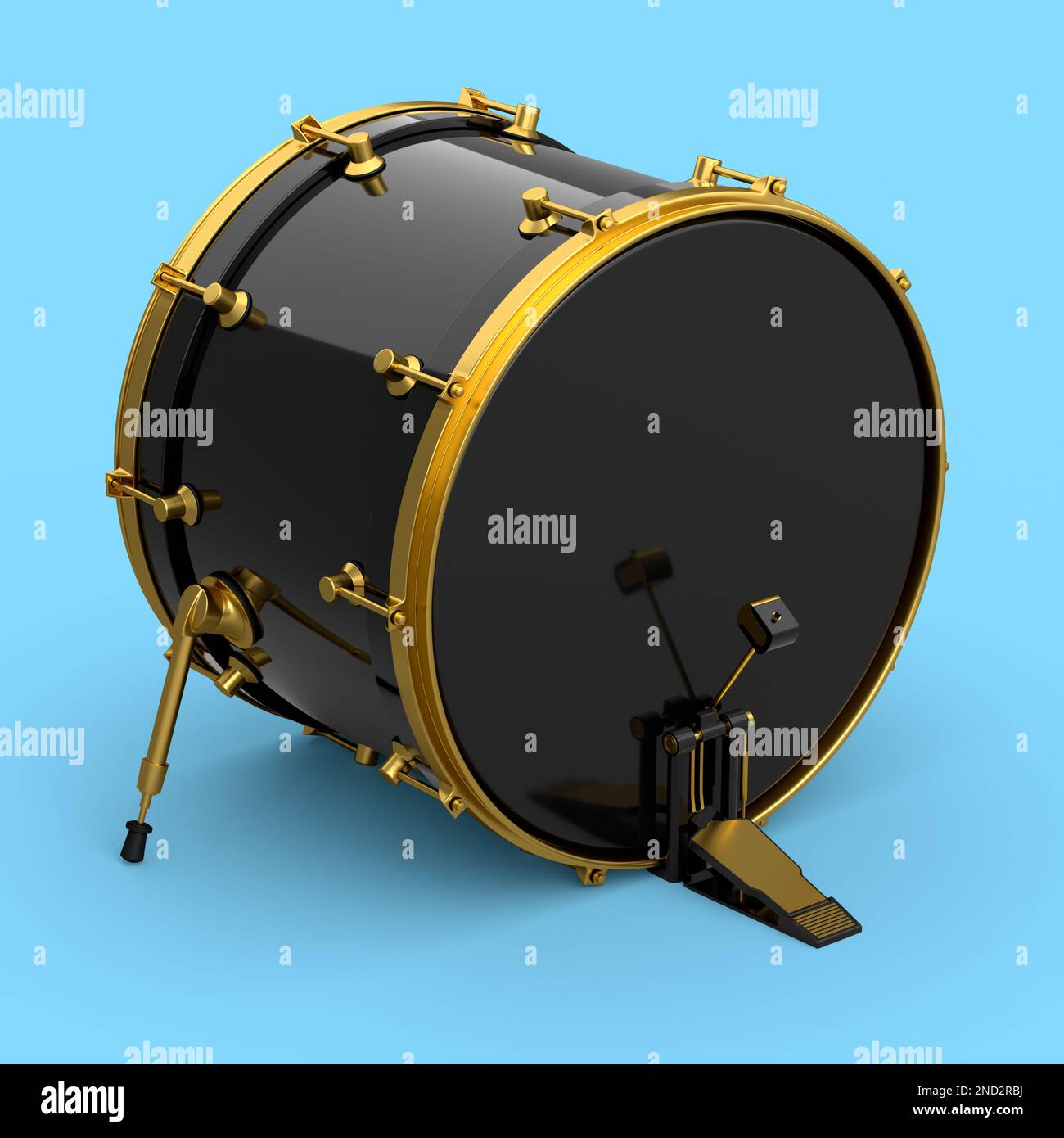 Realistic drum with pedal on blue background. 3d render concept of ...