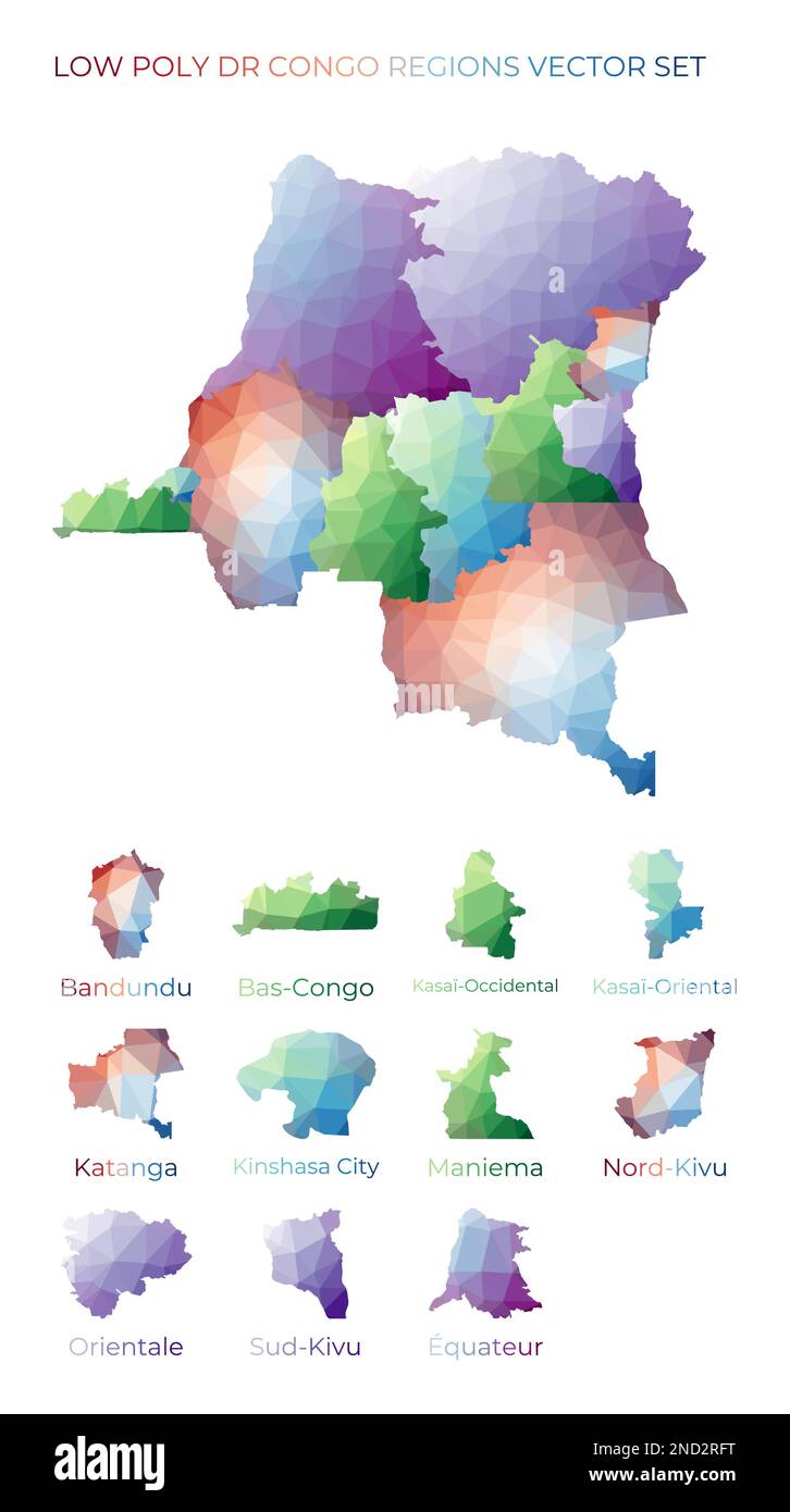 Congolese low poly regions. Polygonal map of DR Congo with regions ...