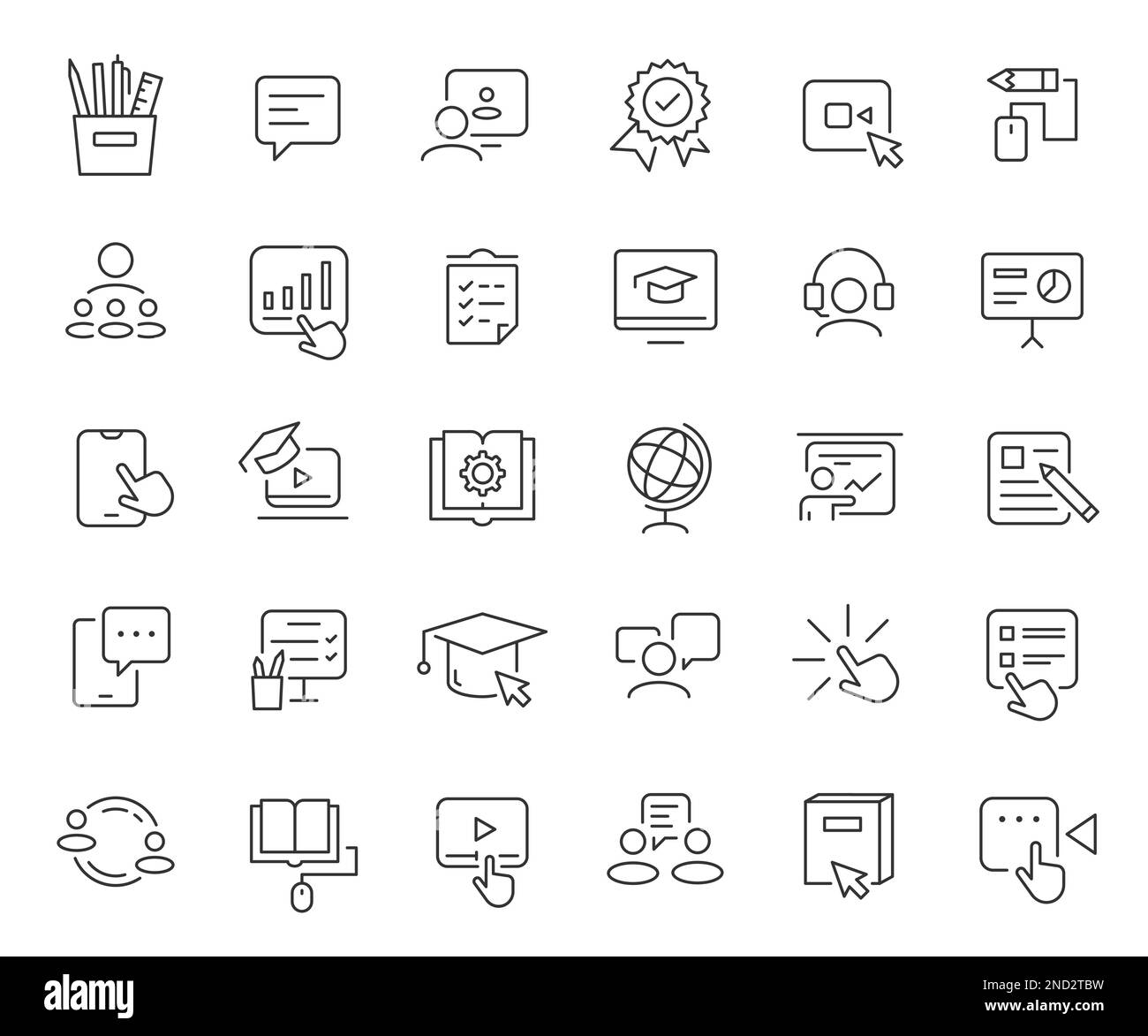Online education and workshop line icons collection. Thin outline icons ...