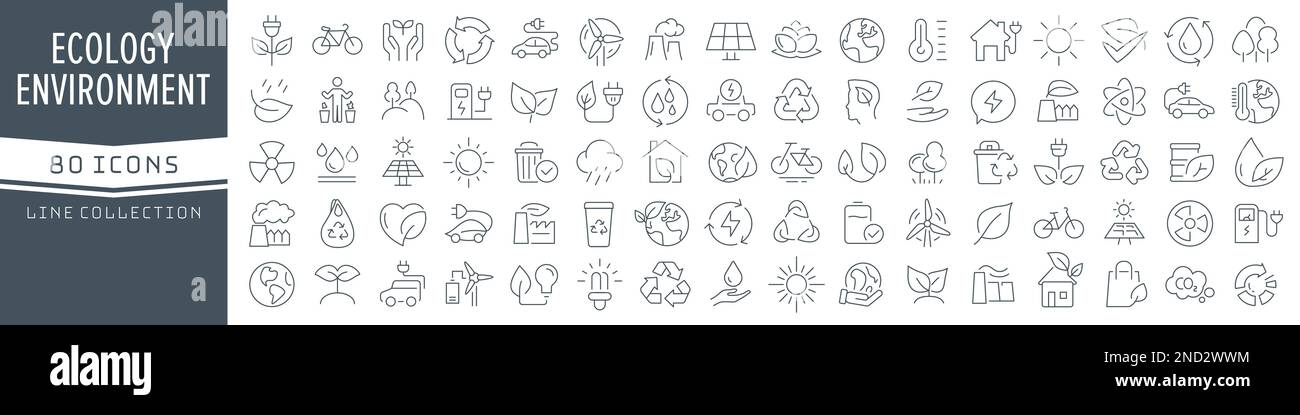 Ecology and environment line icons collection. Big UI icon set in a ...