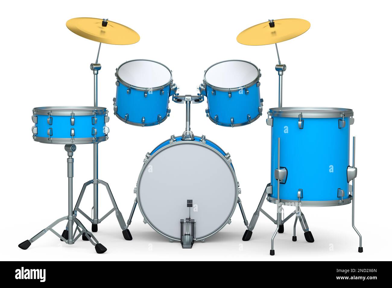 Set of realistic drums with metal cymbals on white background. 3d ...