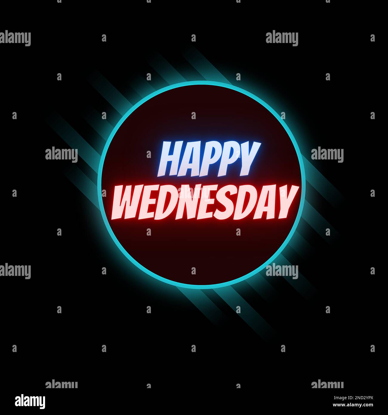 A Happy Wednesday greetings text with neon glowing circle against a ...