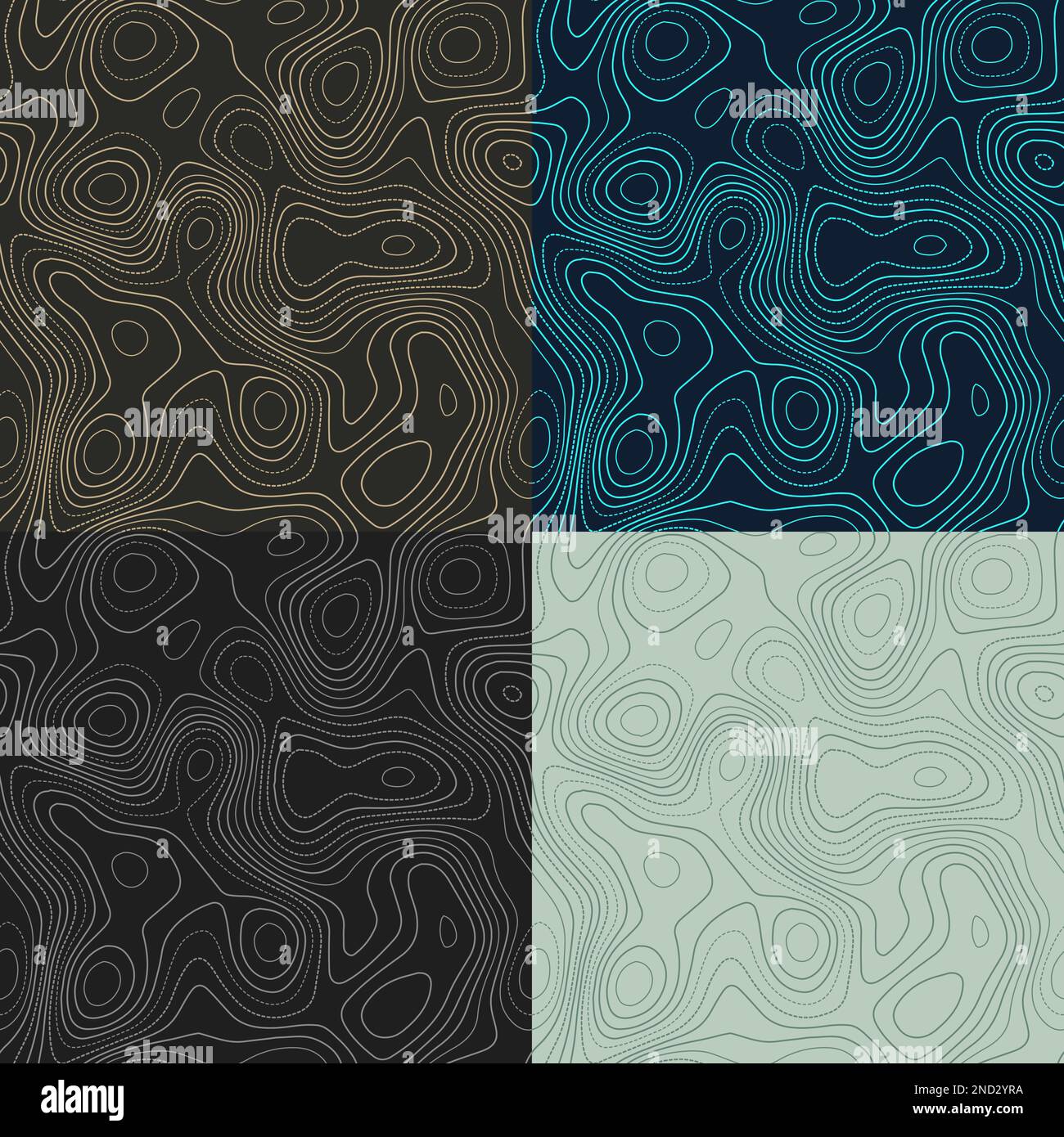 Topography patterns. Seamless elevation map tiles. Authentic isoline ...