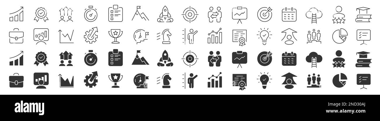 Growth and development line excellent icons collection in two different ...