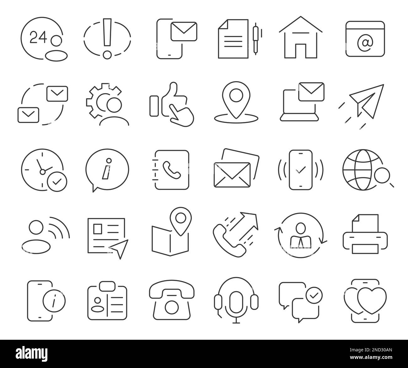 Contact us and support line icons collection. Thin outline icons pack ...