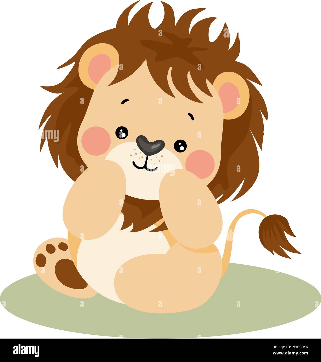 Adorable lion sitting isolated on white Stock Photo - Alamy