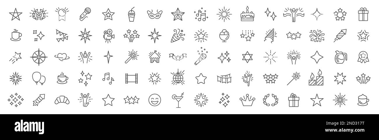 Celebration and stars line icons collection. Big UI icon set. Thin ...