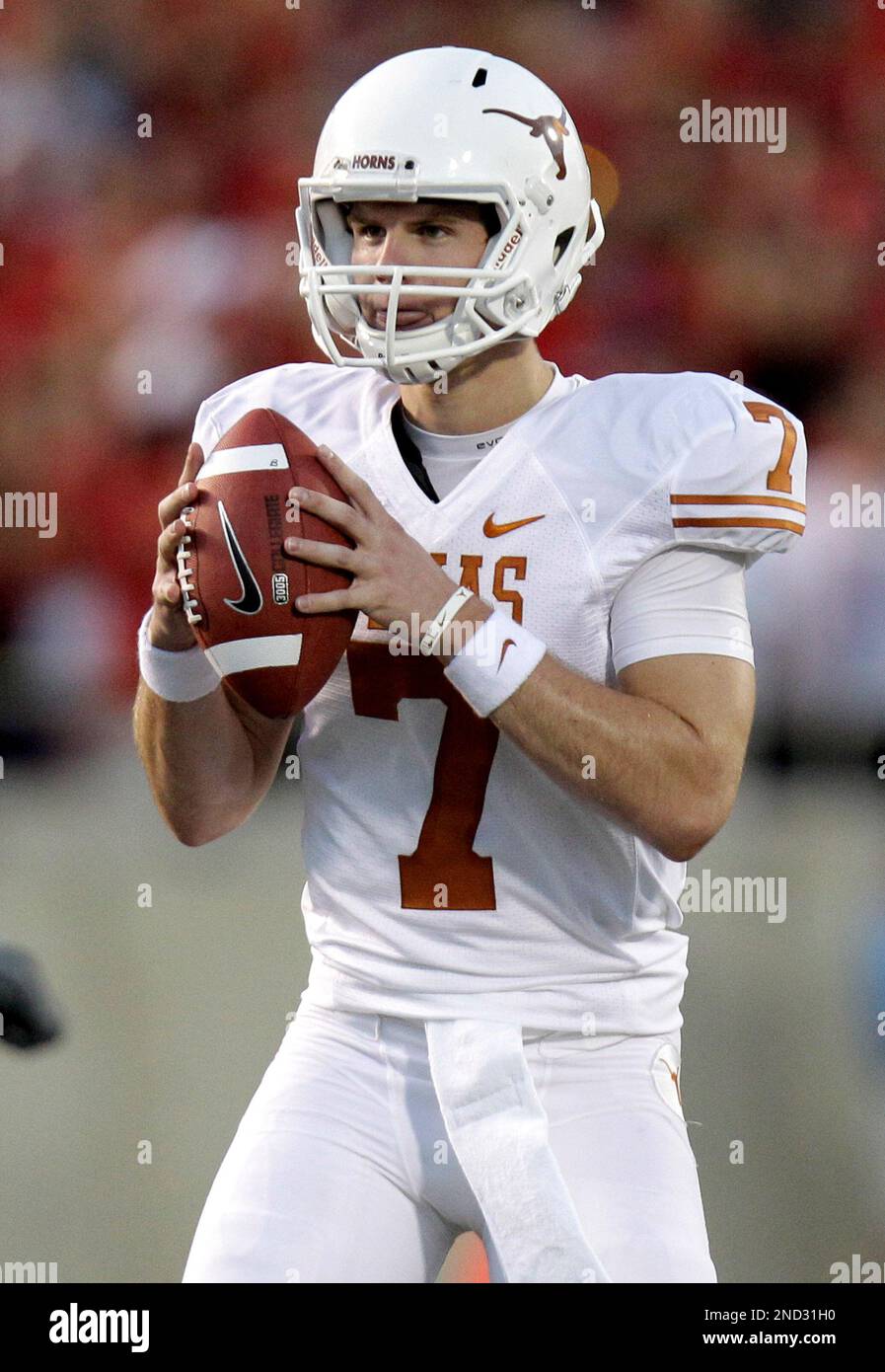 Texas quarterback Garrett Gilbert (7) during the NCAA football game in ...