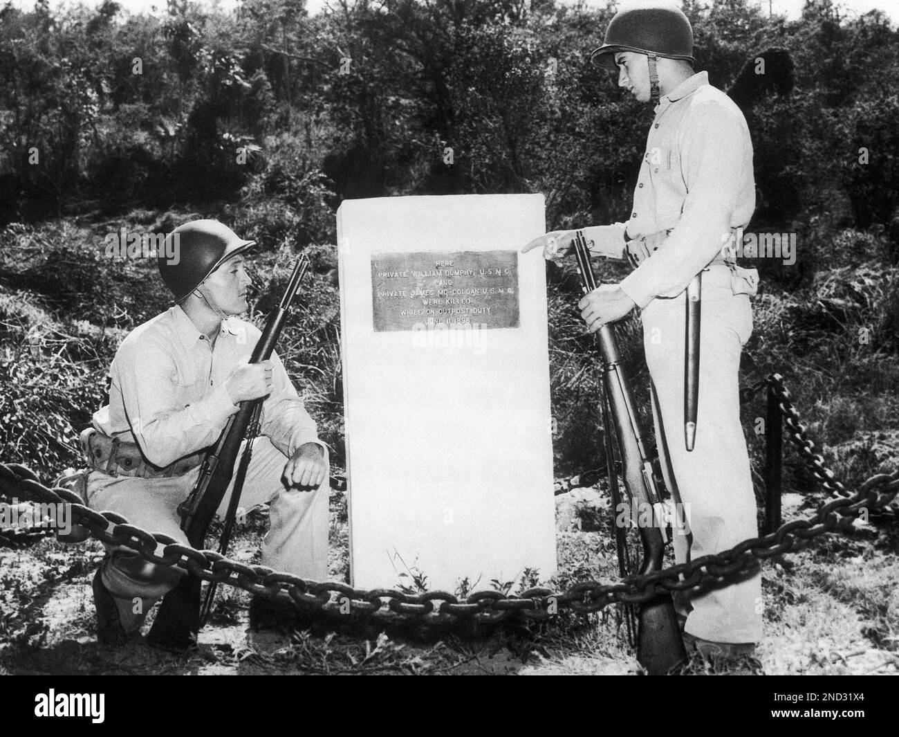 Pfc. Frank Villone, USMC, of (804 N. McBride street) Syracuse, N.Y. (left), and Pvt. Walter E ...