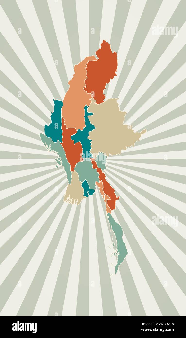 Myanmar map. Poster with map of the country in retro color palette ...