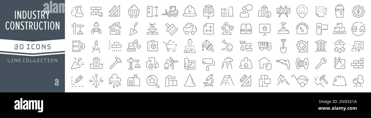 Industry and construction line icons collection. Big UI icon set in a flat design. Thin outline ...