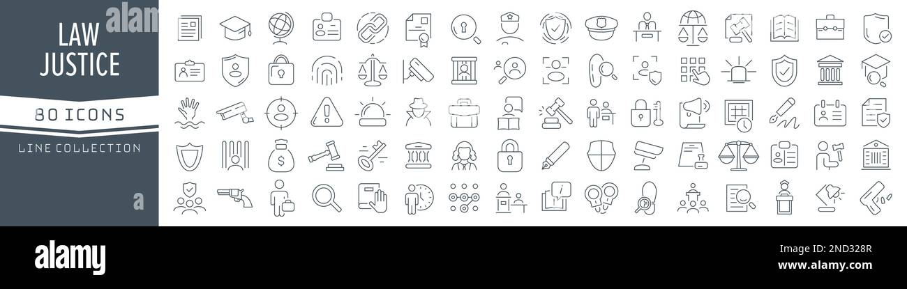 Law and justice line icons collection. Big UI icon set in a flat design ...
