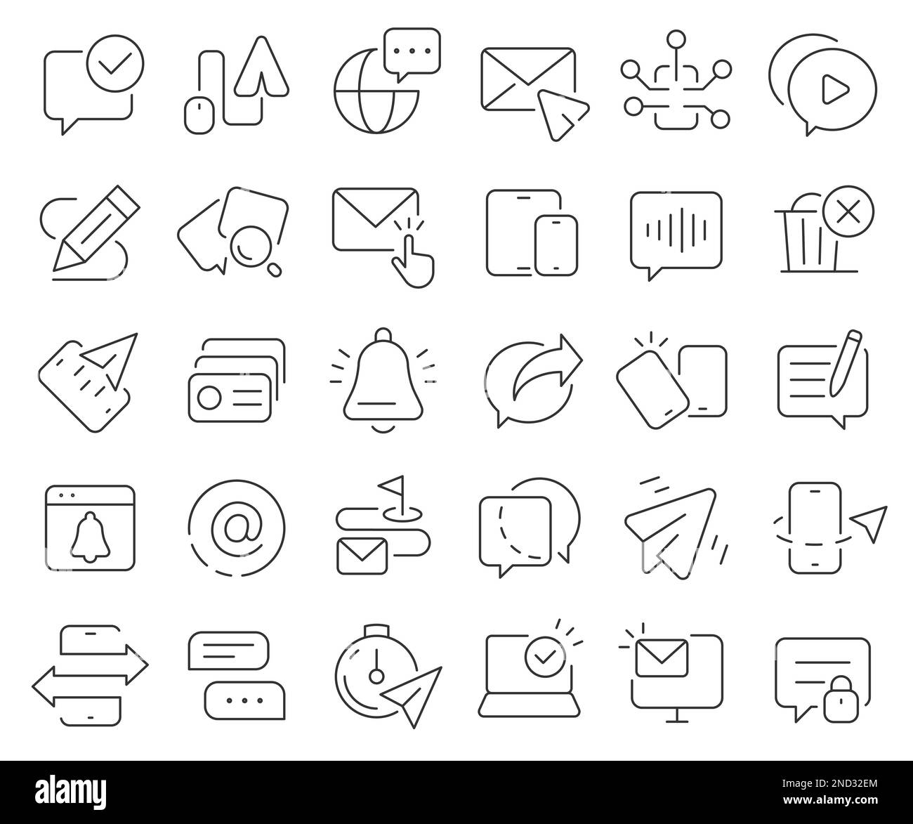 Email and message line icons collection. Thin outline icons pack ...