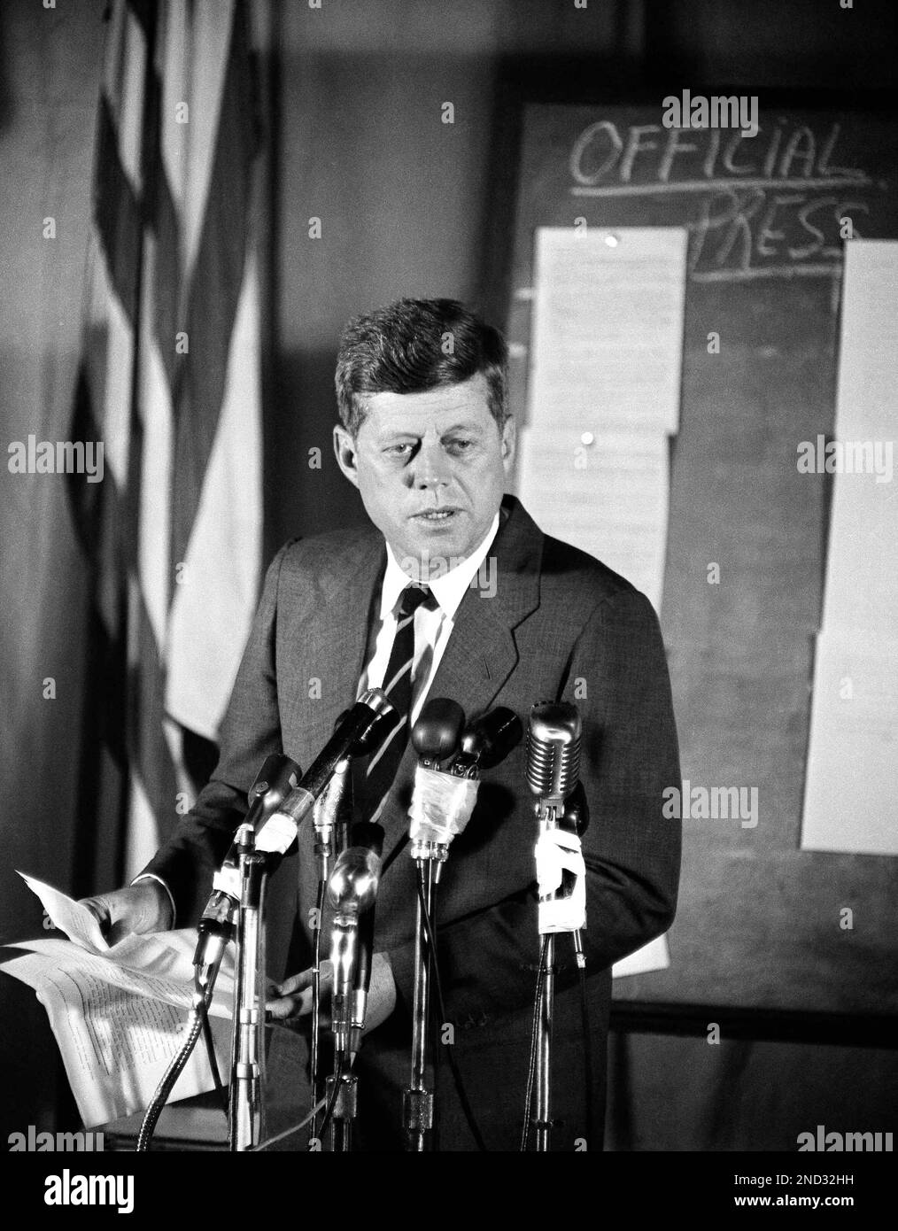 President-elect John F. Kennedy as he held first formal news conference ...
