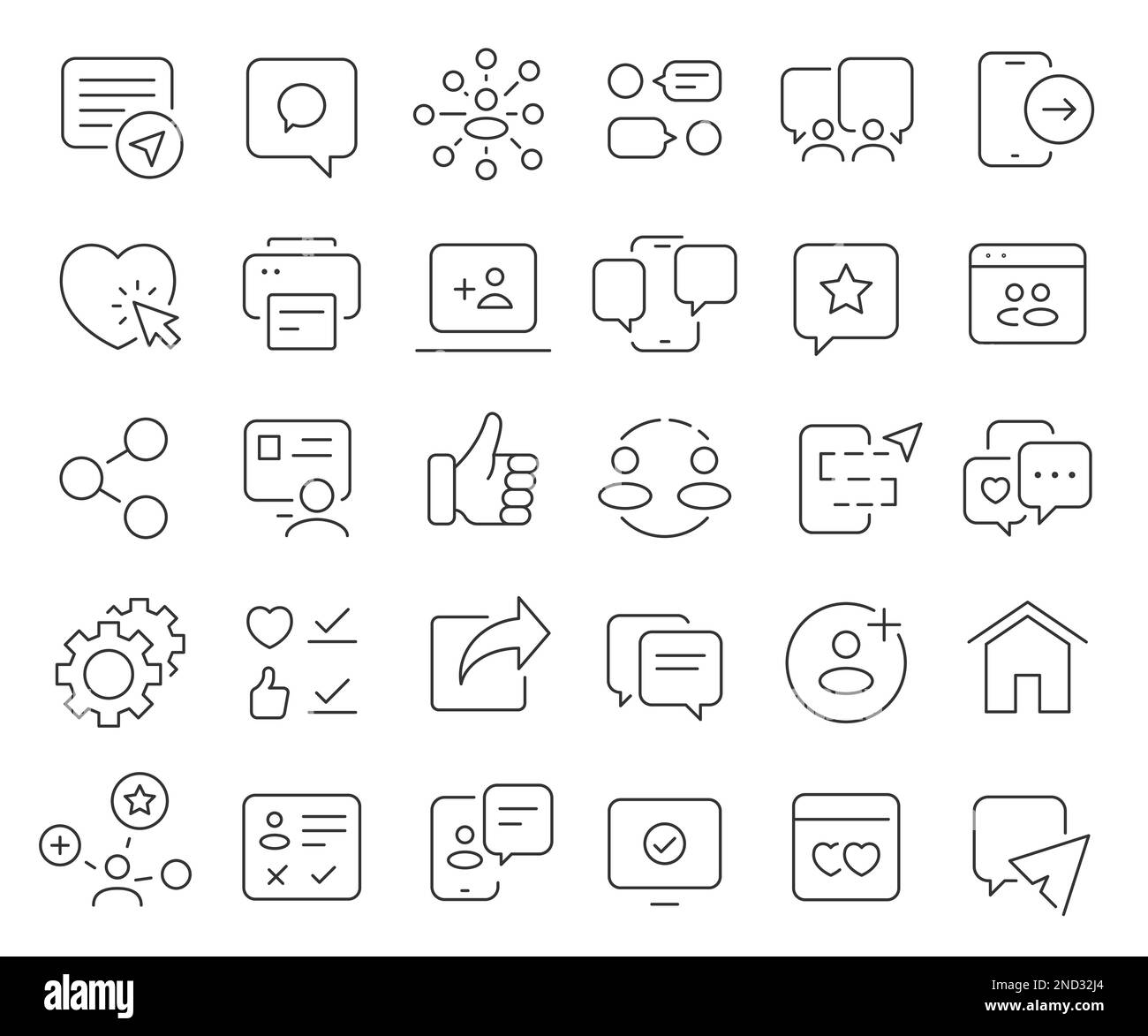 Social networks and media line icons collection. Thin outline icons ...