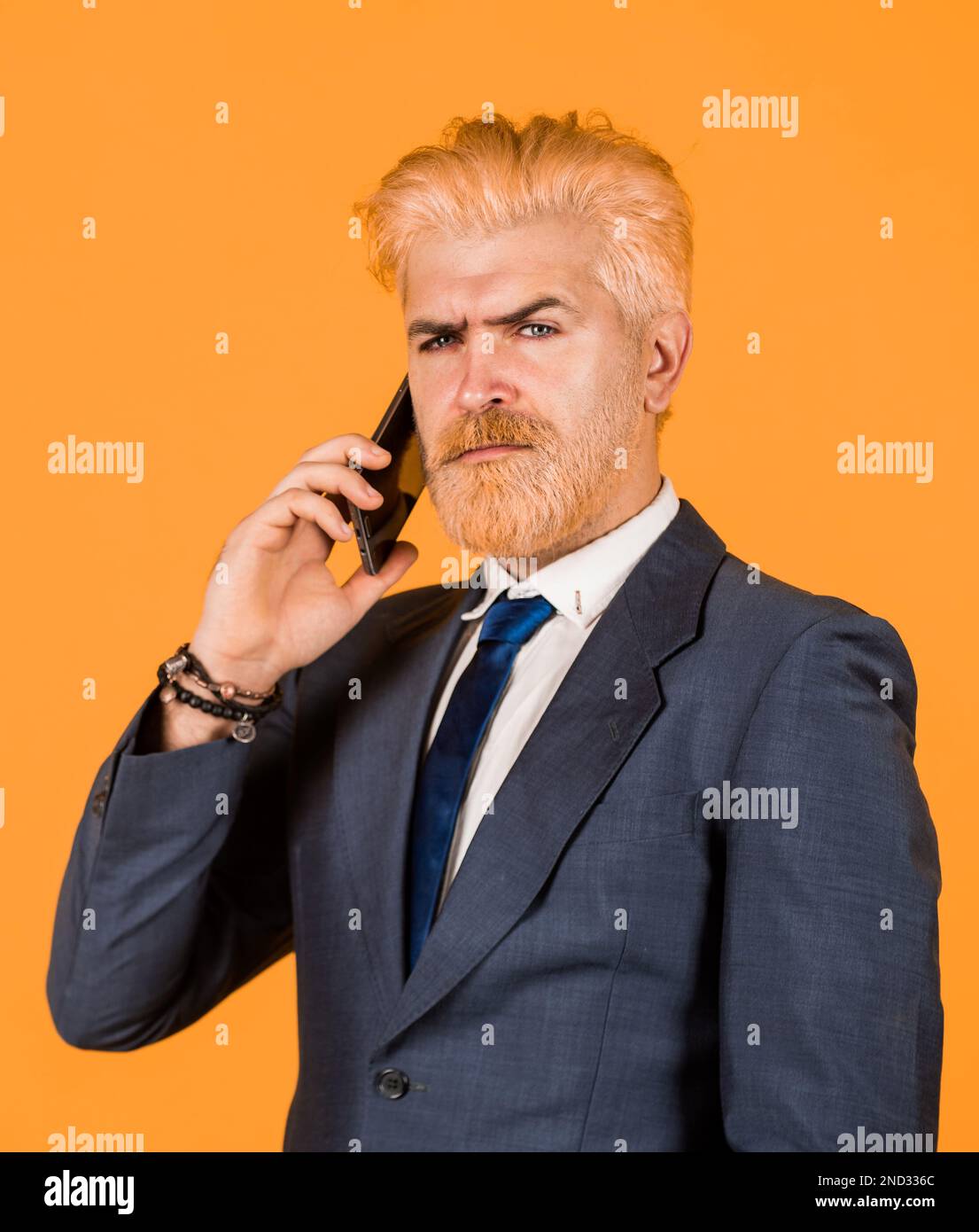 Serious conversation. Application online services. Man with smartphone ...