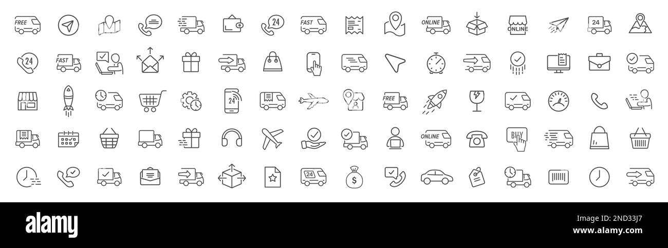 Delivery and shopping line icons collection. Big UI icon set. Thin ...