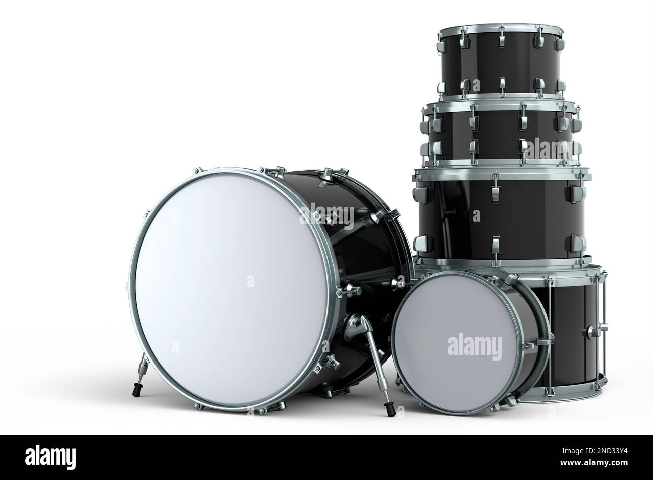 Set of realistic drums or drumset on white background. 3d render ...