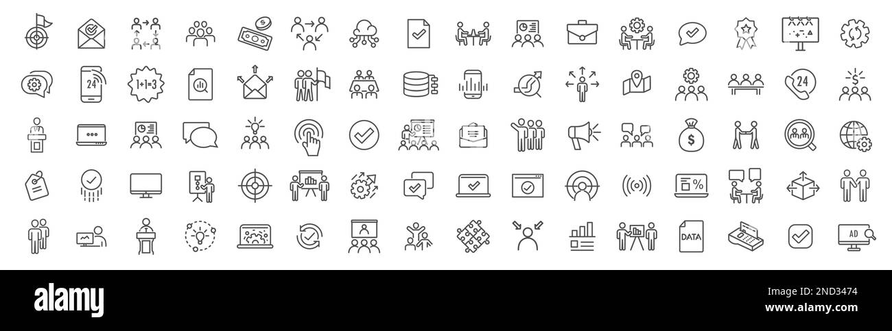 Teamwork and management line icons collection. Big UI icon set. Thin outline icons pack. Vector ...