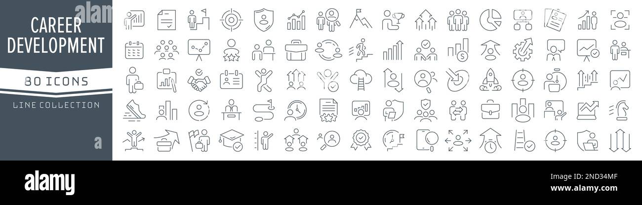 Career and development line icons collection. Big UI icon set in a flat ...