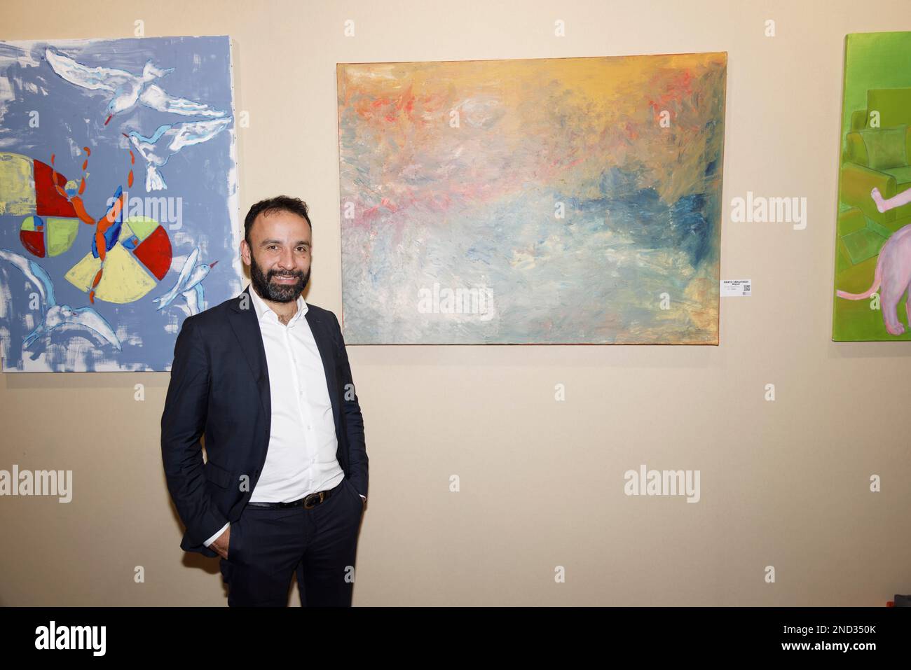 Paris, France. 14th Feb, 2023. Painter Miguel Prieto Verastegui poses ...