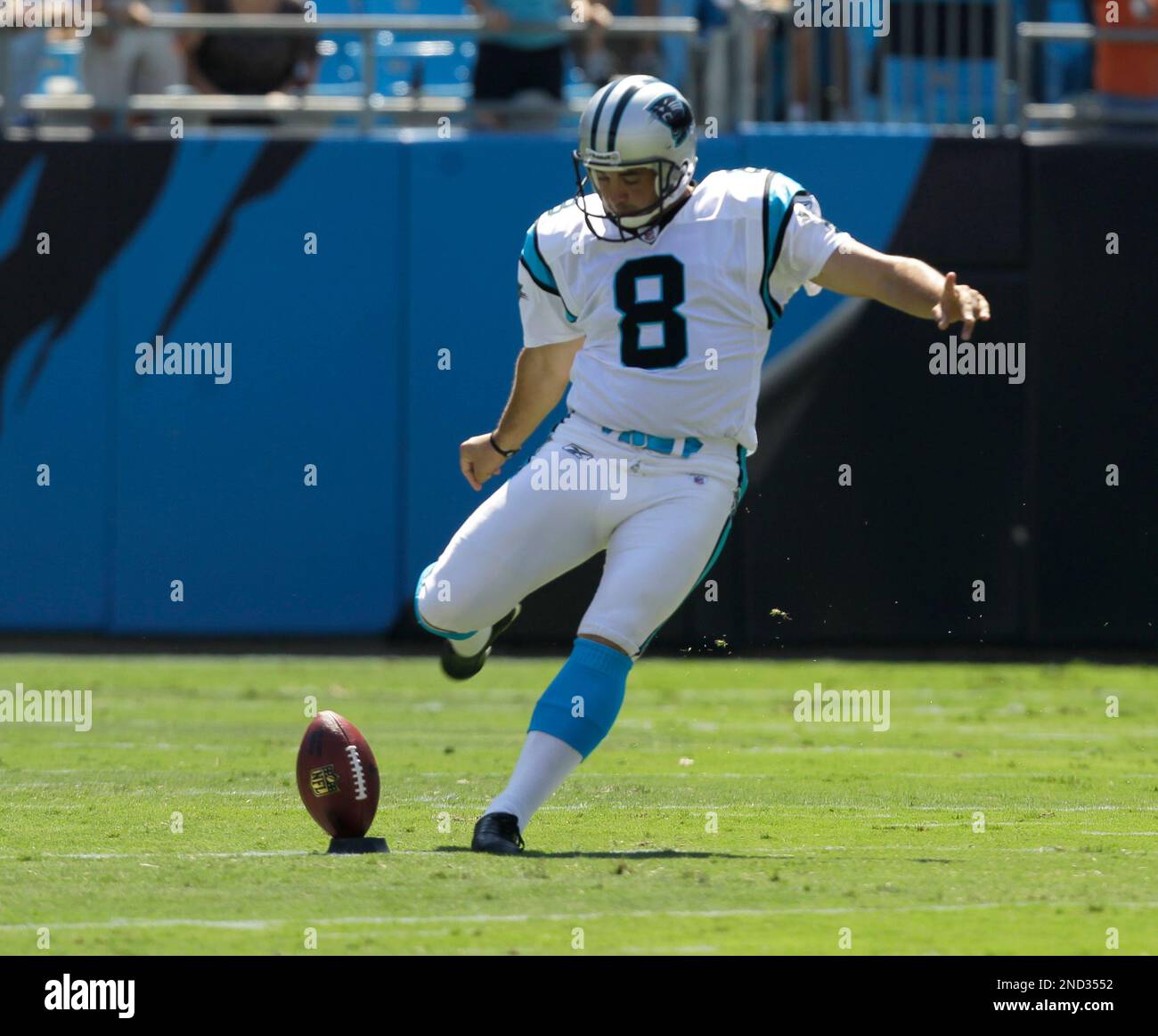 Carolina Panthers' Rhys Lloyd (8) kicks off in the first quarter of an ...