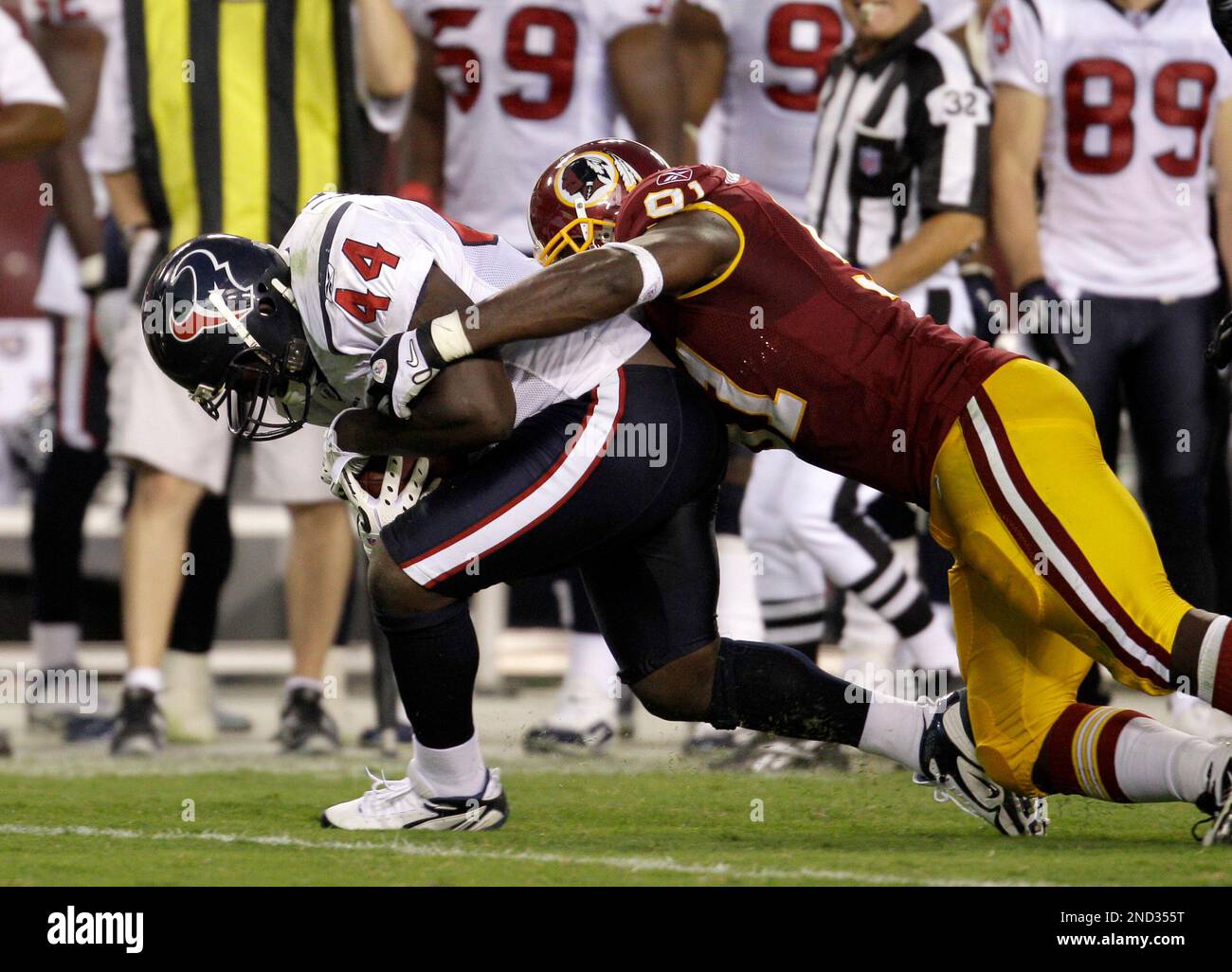 Houston Texans running back Vonta Leach (44) is tackled by Washington ...