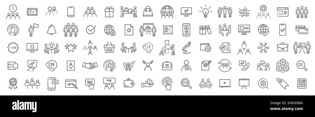 Teamwork and business line icons collection. Big UI icon set. Thin outline icons pack. Vector ...