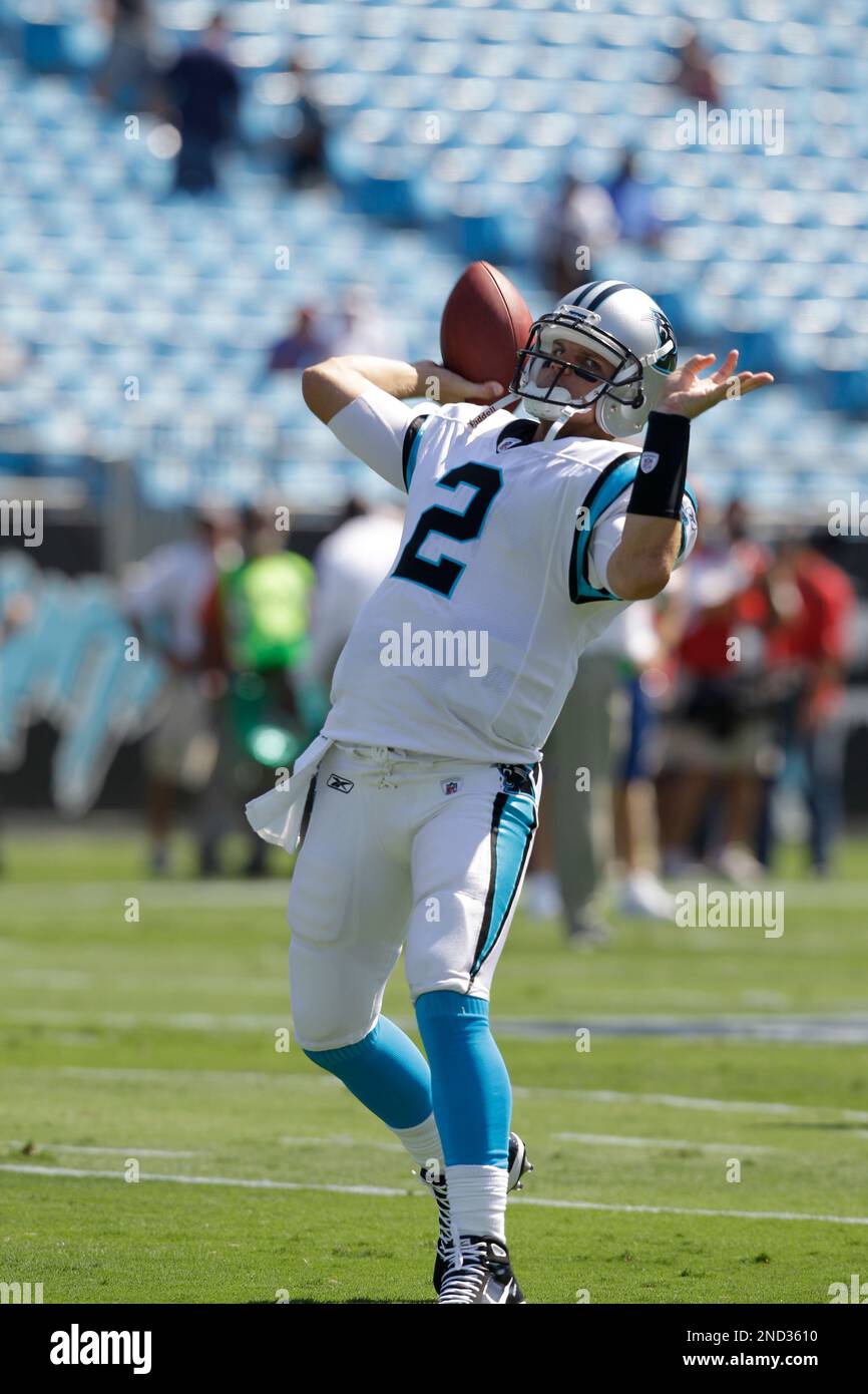 Carolina Panthers' Jimmy Clausen (2) warms up before an NFL football ...