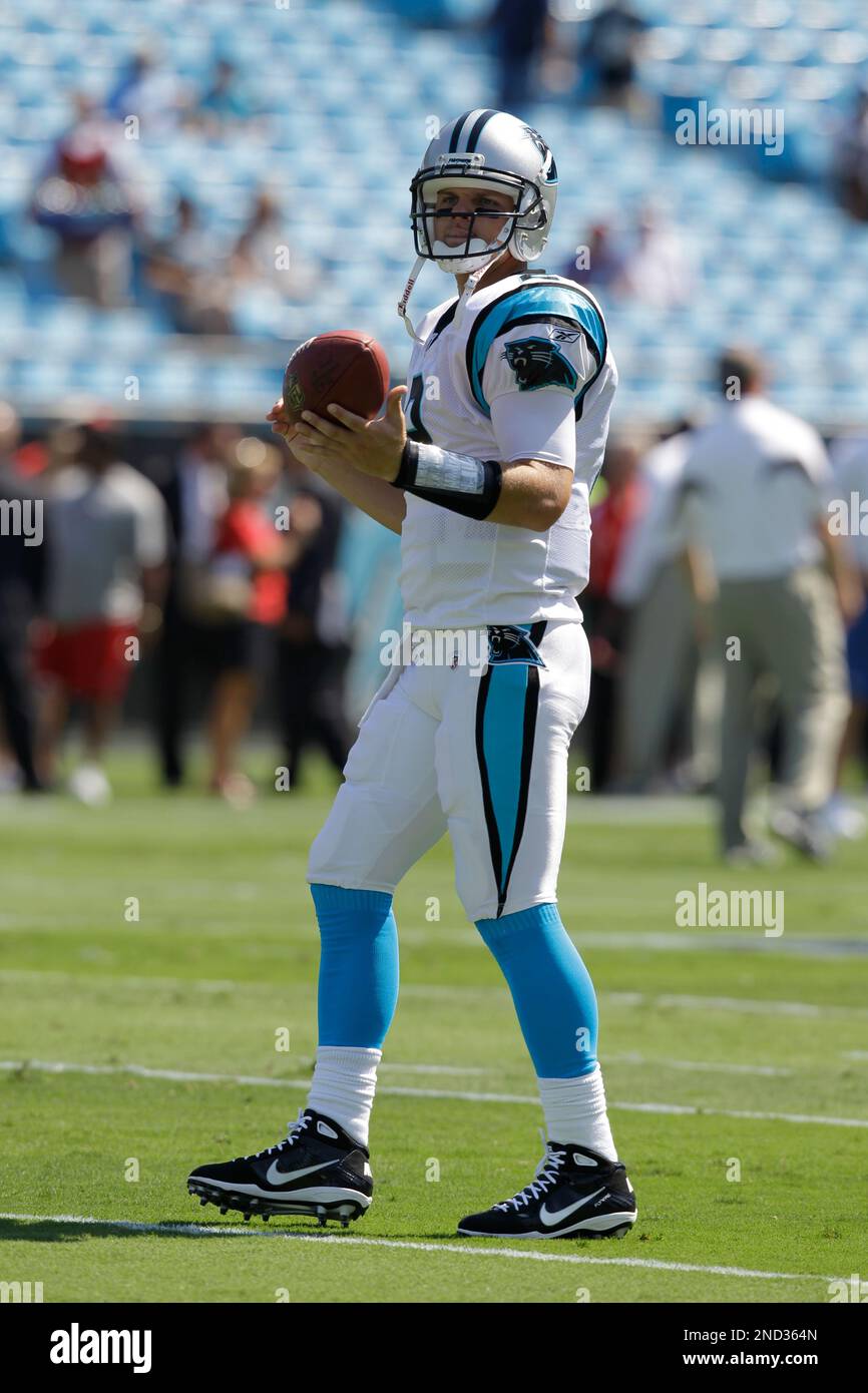 Carolina Panthers' Jimmy Clausen (2) warms up before an NFL football ...