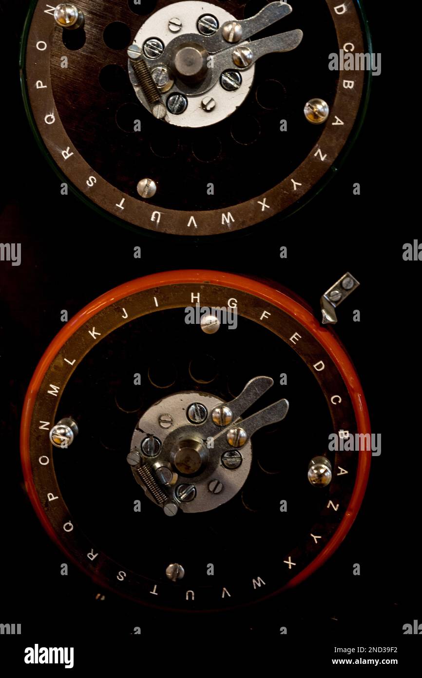 A closeup of indicator dials from the famous 'Bombe' machine at ...
