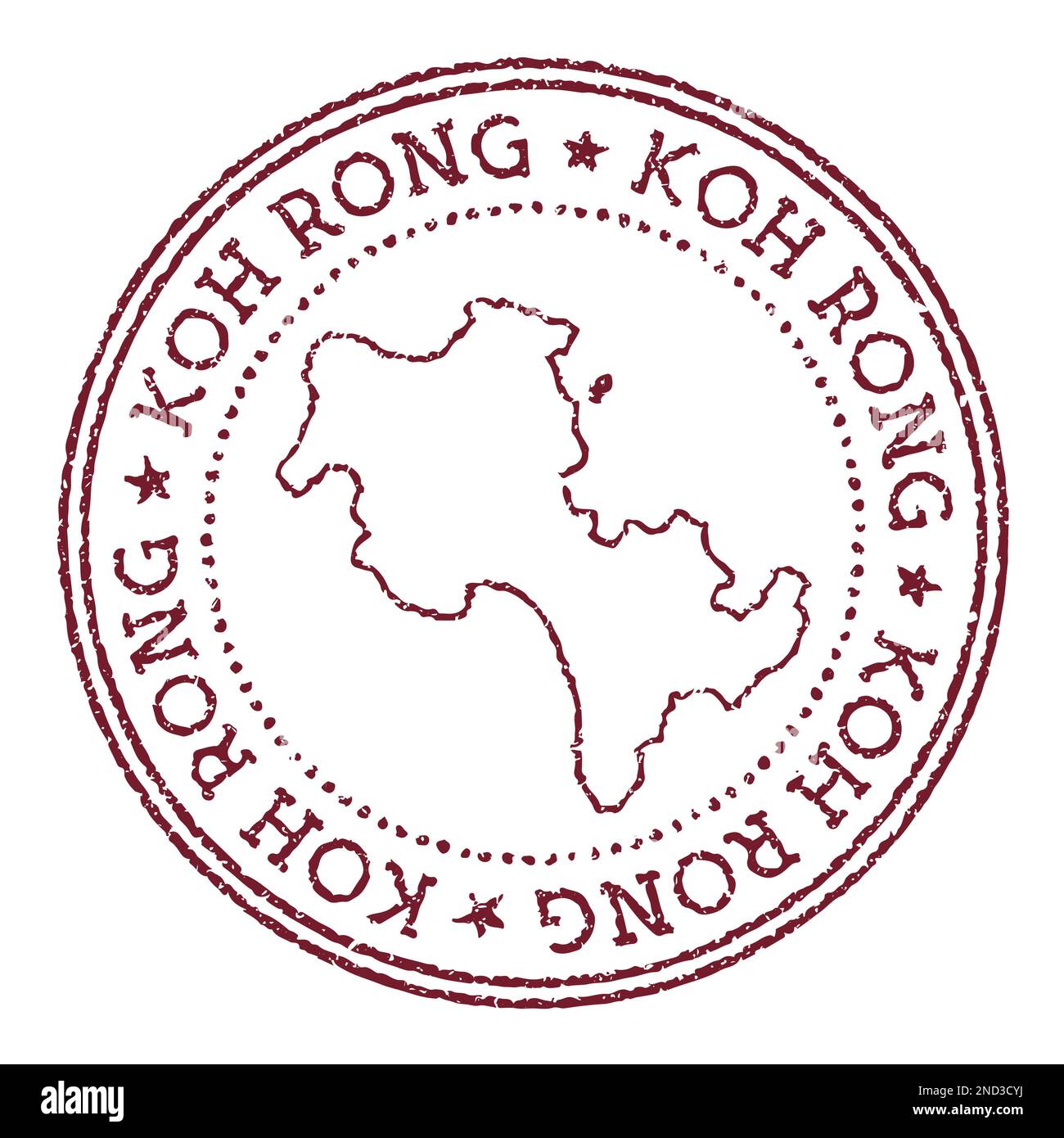 Koh Rong round rubber stamp with island map. Vintage red passport stamp ...