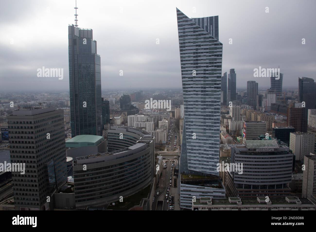 View of Warsaw from the viewing platform of the Palace of Culture and ...