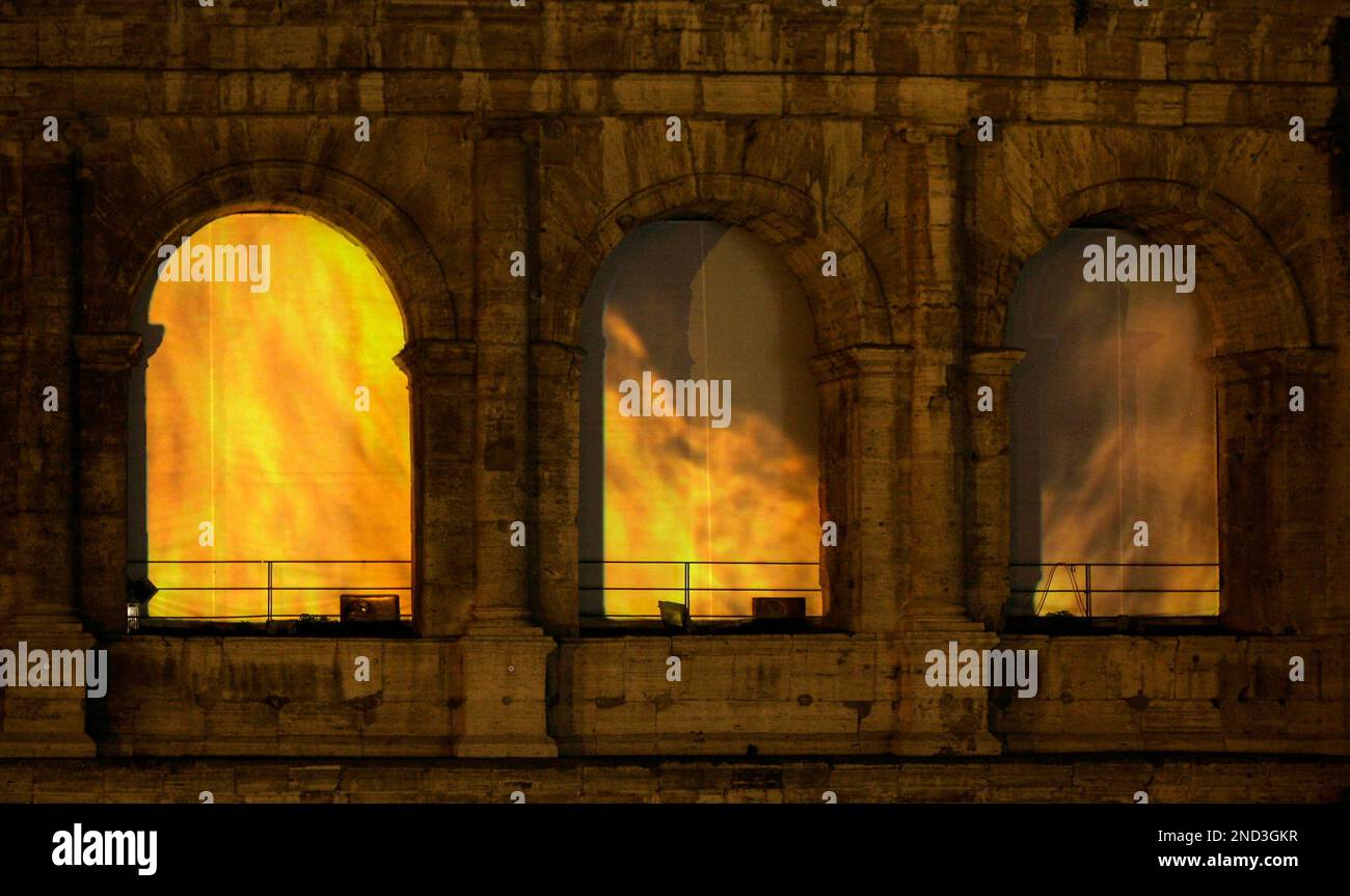 Rome's Colosseum is set in virtual fire in an art installation called ...
