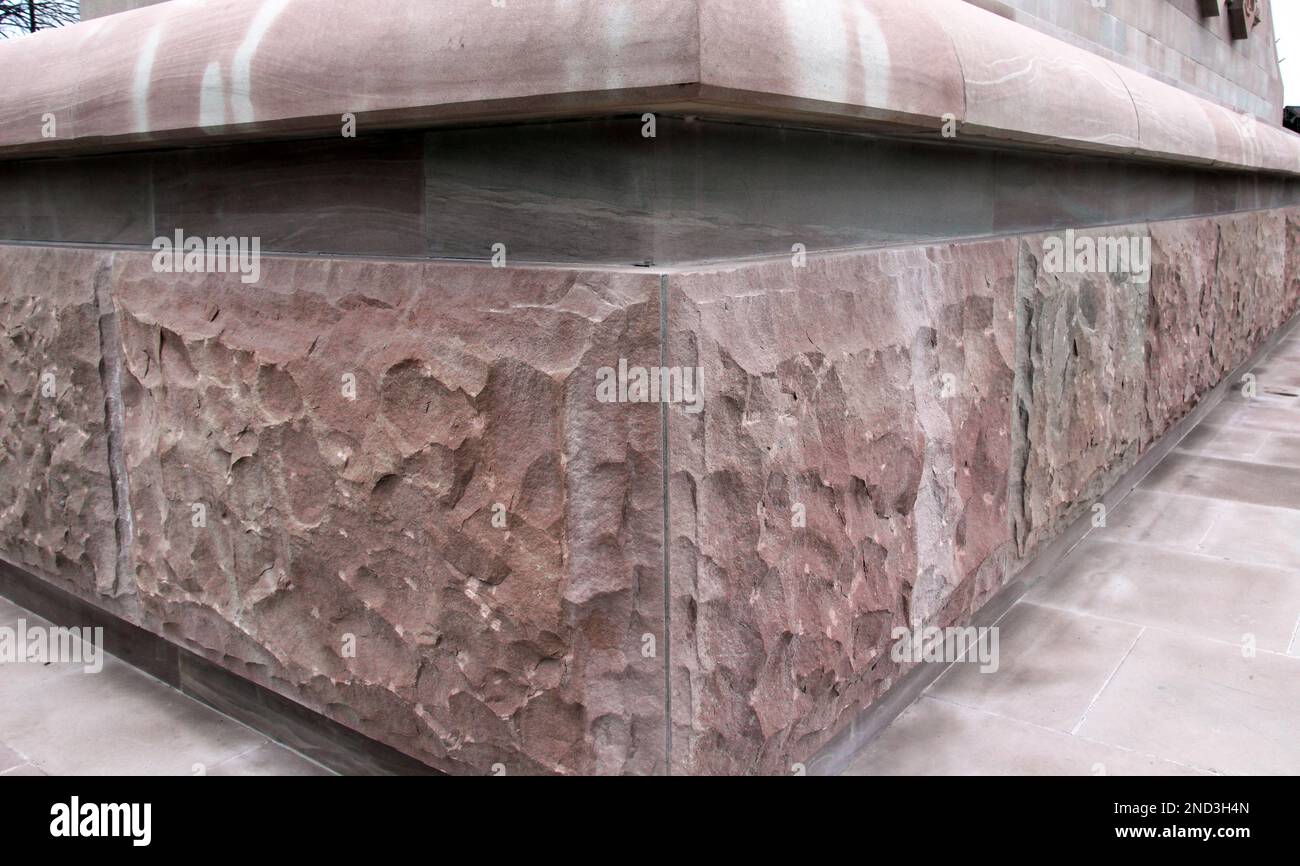 Split and processed red natural stone is used in construction Stock ...