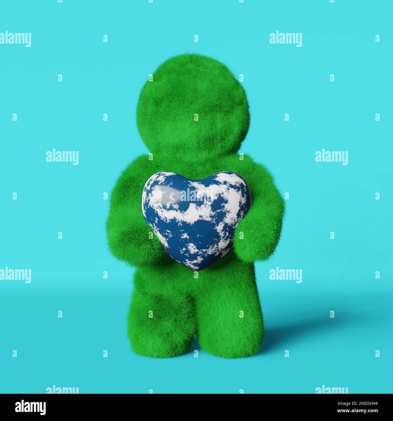 Happy Earth Day card April 22 Cute green grass Yeti with heart shape ...