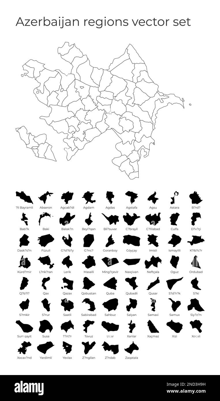 Azerbaijan map with shapes of regions. Blank vector map of the Country ...