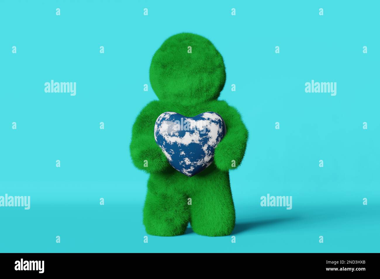 Happy Earth Day card April 22 Cute green grass Yeti with heart shape ...