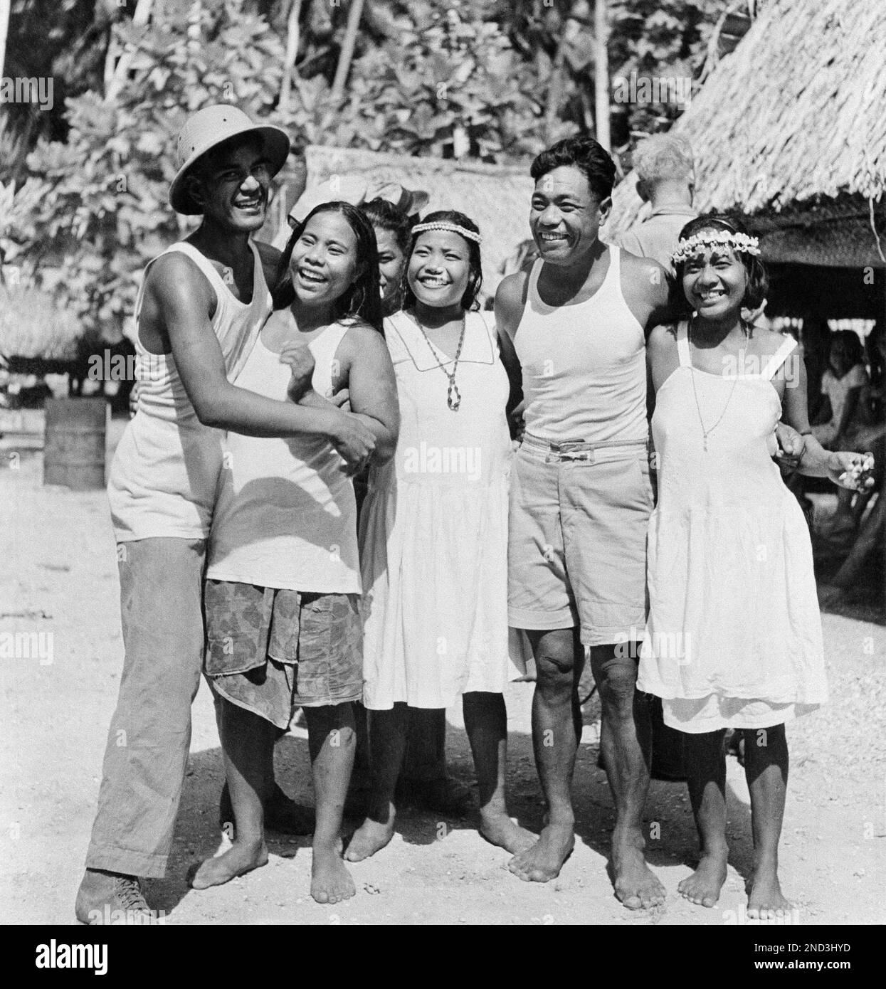 Native girls sometimes wear missionary “Mother Hubbard” in Tarawa ...