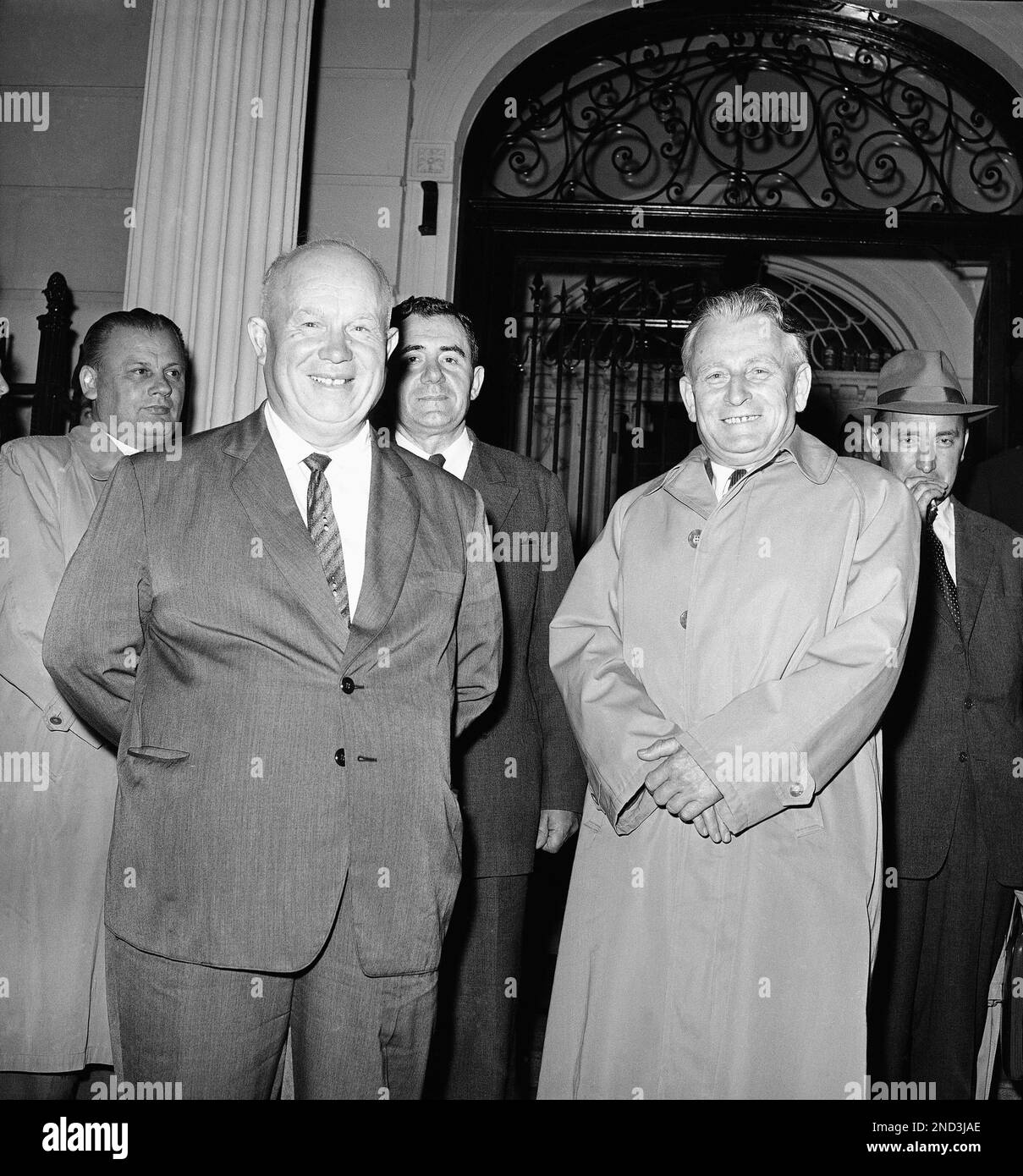 Soviet Premier Nikita Khrushchev, left, and President Antonin Novotny ...