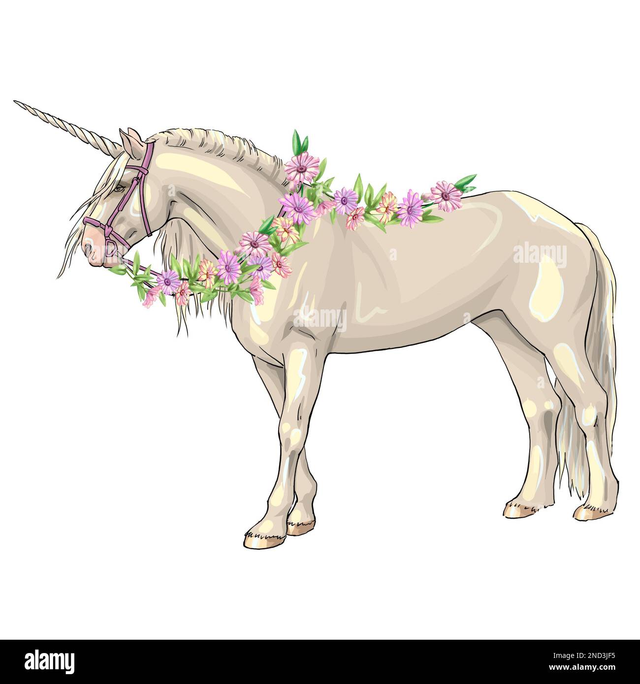 Color illustration of a unicorn with flowers. High quality illustration ...