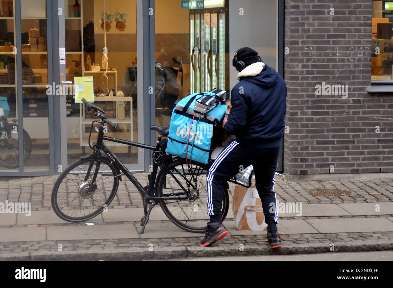 Copenhagen/Denmark/15 February 2023/ Wolt partner food delivery male ...