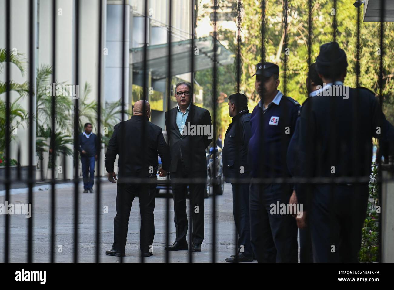 New Delhi, Delhi, India. 15th Feb, 2023. Private Security guards can be seen outside the office ...