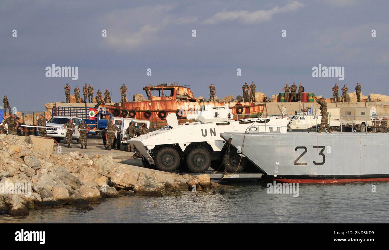 French UNIFIL peacekeepers disembark an Armored Personnel Carrier at ...