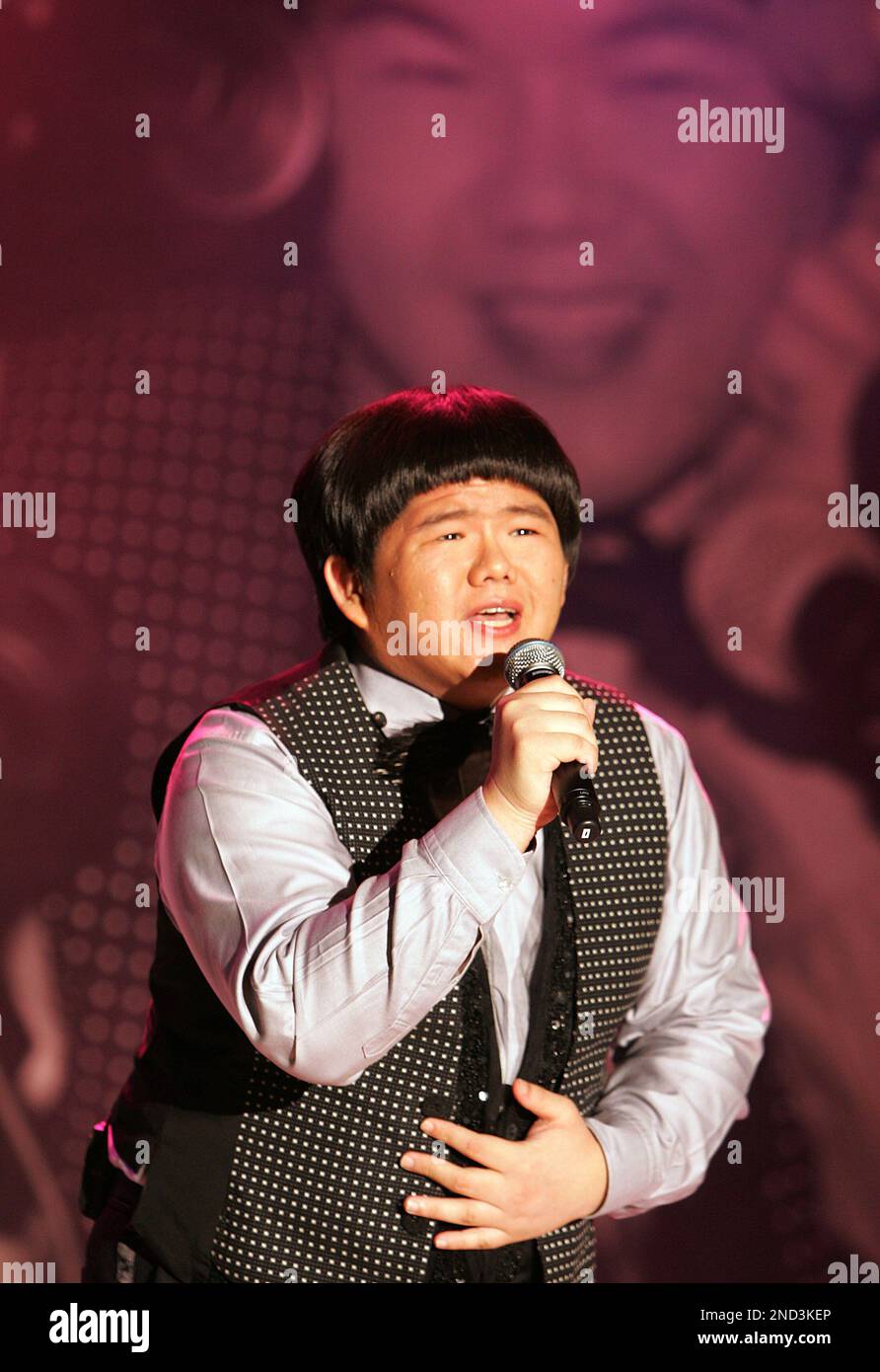 Taiwanese singer Lin Yu-chun(Jimmy Lin) sings during an event to ...