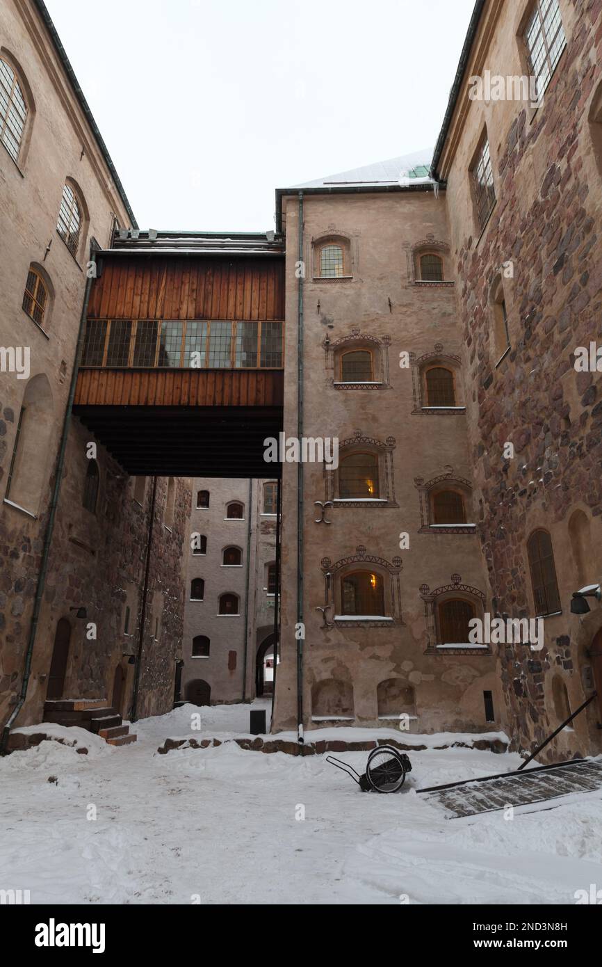 Turku Castle courtyard, vertical photo, it is a medieval building in ...