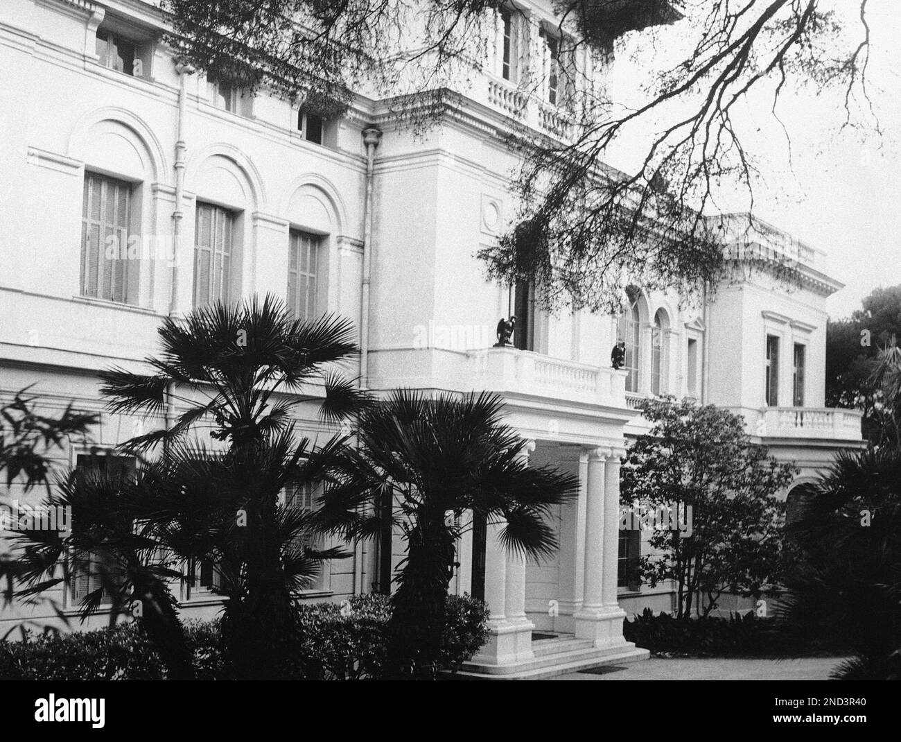 White stone villa, the “Cyrnos” at Roquebrune Cap Martin, France shown ...